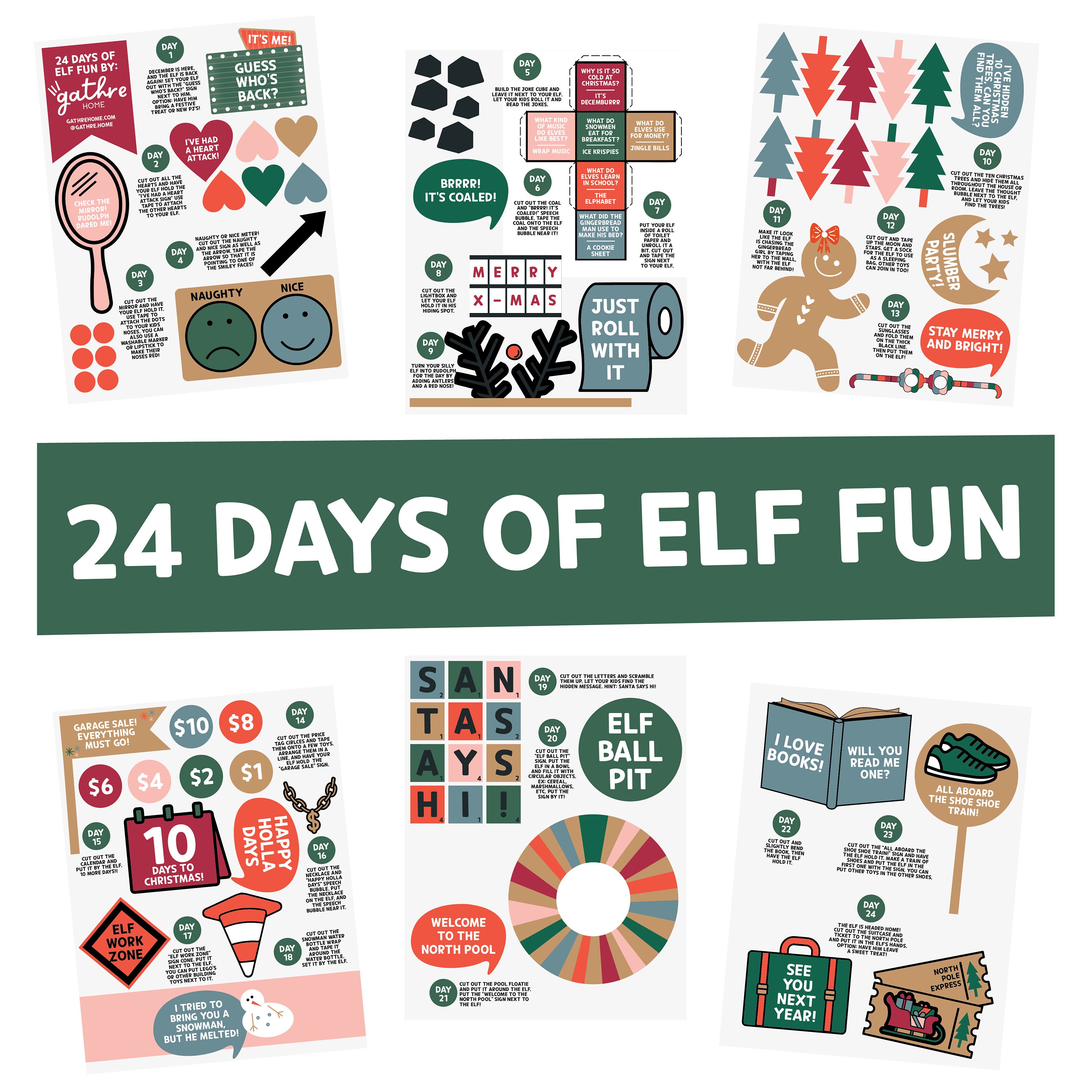 24 Days of Elf Fun, 6 Pages of Prompts and Activities, Digital Download ...