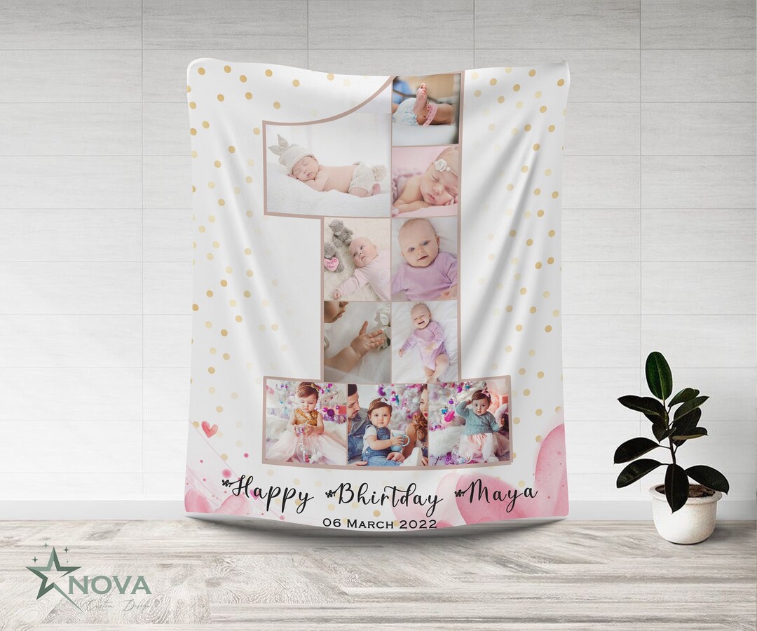 Baby's First Birthday Photos Collage Blanket Baby First - Etsy