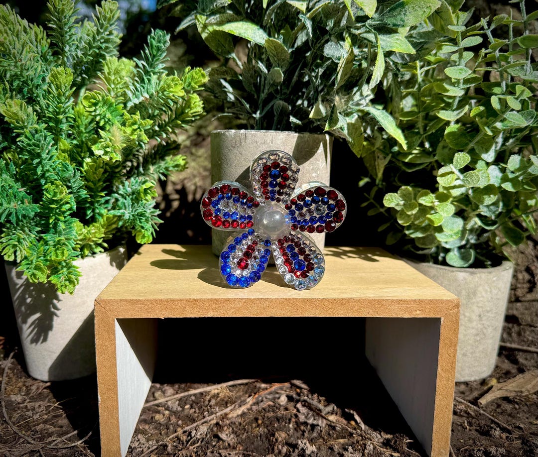 Red, White & Blue Bedazzled Flower Hair Clip - Etsy