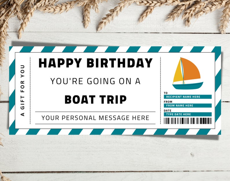 Printable Birthday Boat Trip Ticket Voucher Template Surprise - Etsy