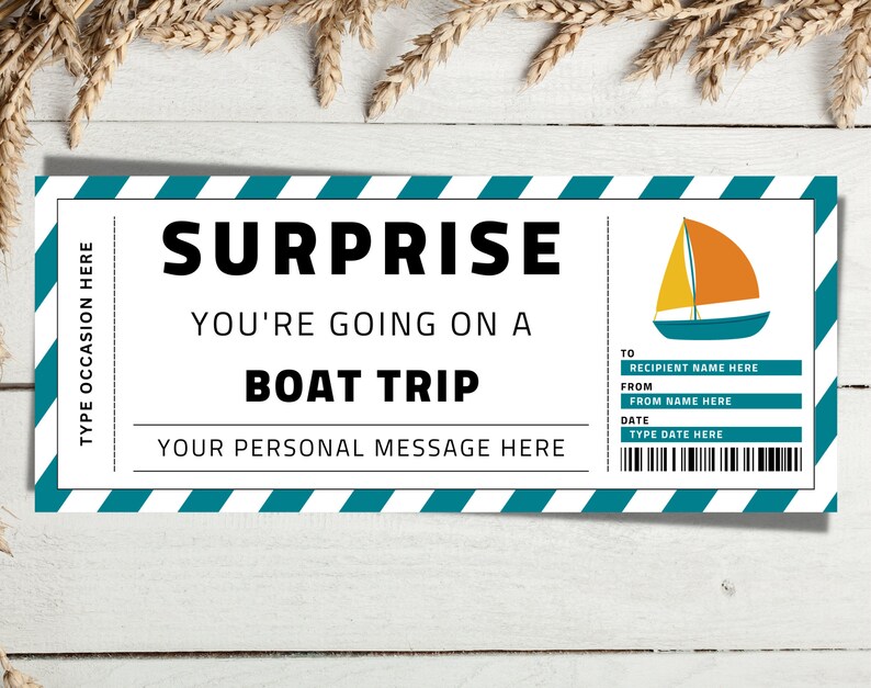 Surprise Boat Trip Gift Ticket Voucher Template Printable - Etsy