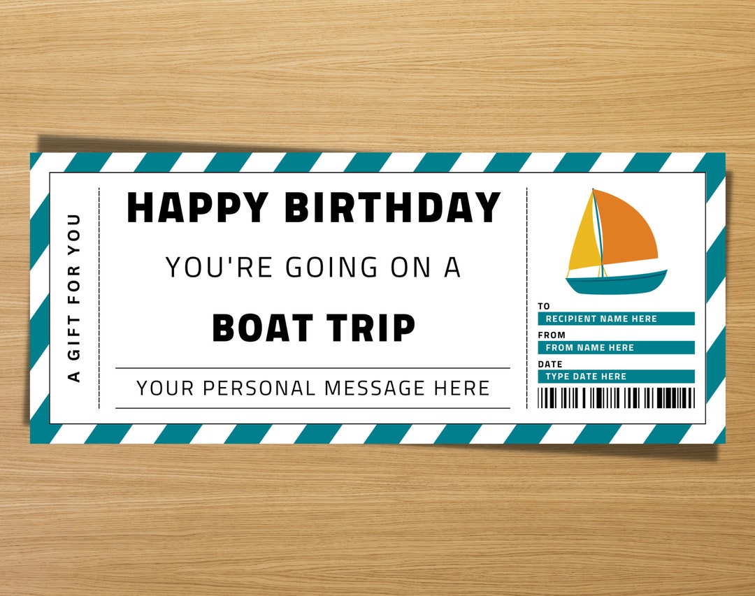 Printable Birthday Boat Trip Ticket Voucher Template Surprise - Etsy