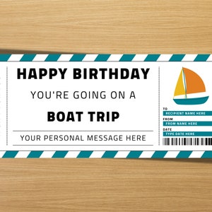 Printable Birthday Boat Trip Ticket Voucher Template Surprise - Etsy
