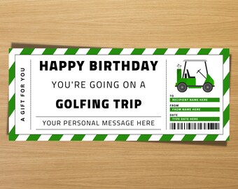 Printable Birthday Golf Ticket Voucher Template Surprise Golf - Etsy