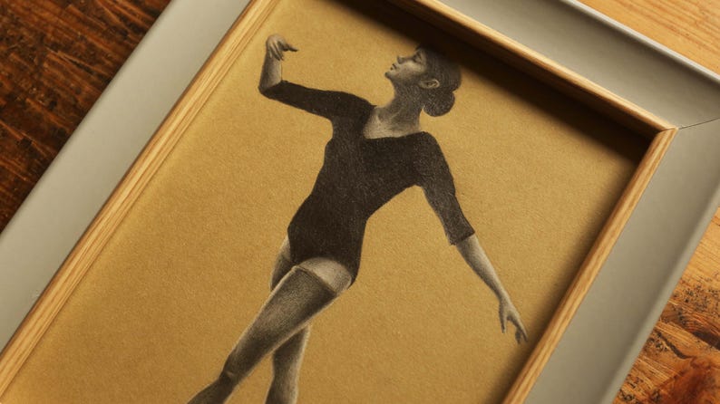 Original Pencil Drawing of Contemporary Ballerina in Black Leotard ...