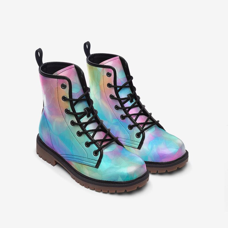 Pastel Iridescent Boots, Colorful Festival Fairy Combat Shoes - Etsy