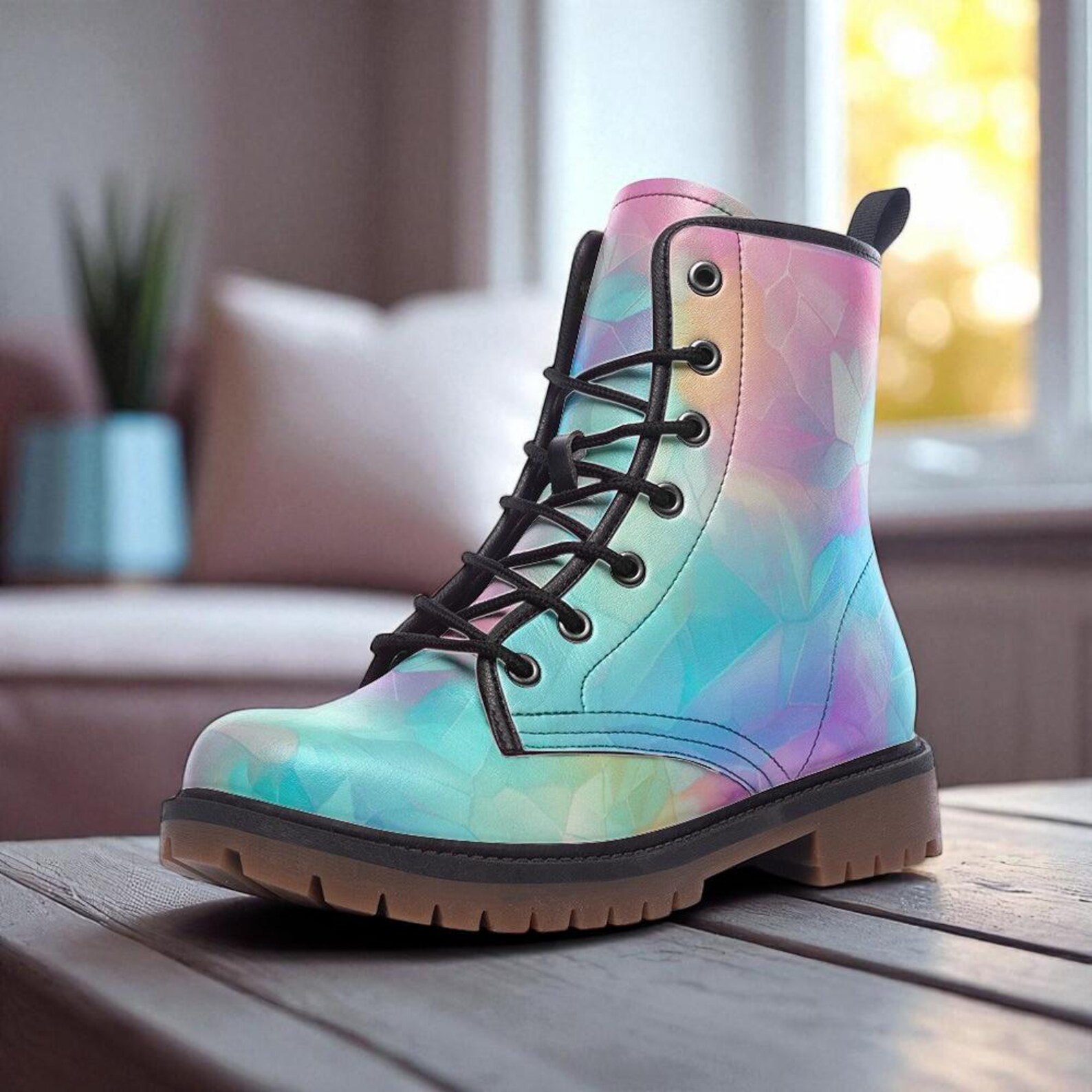 Pastel Iridescent Boots, Colorful Festival Fairy Combat Shoes - Etsy
