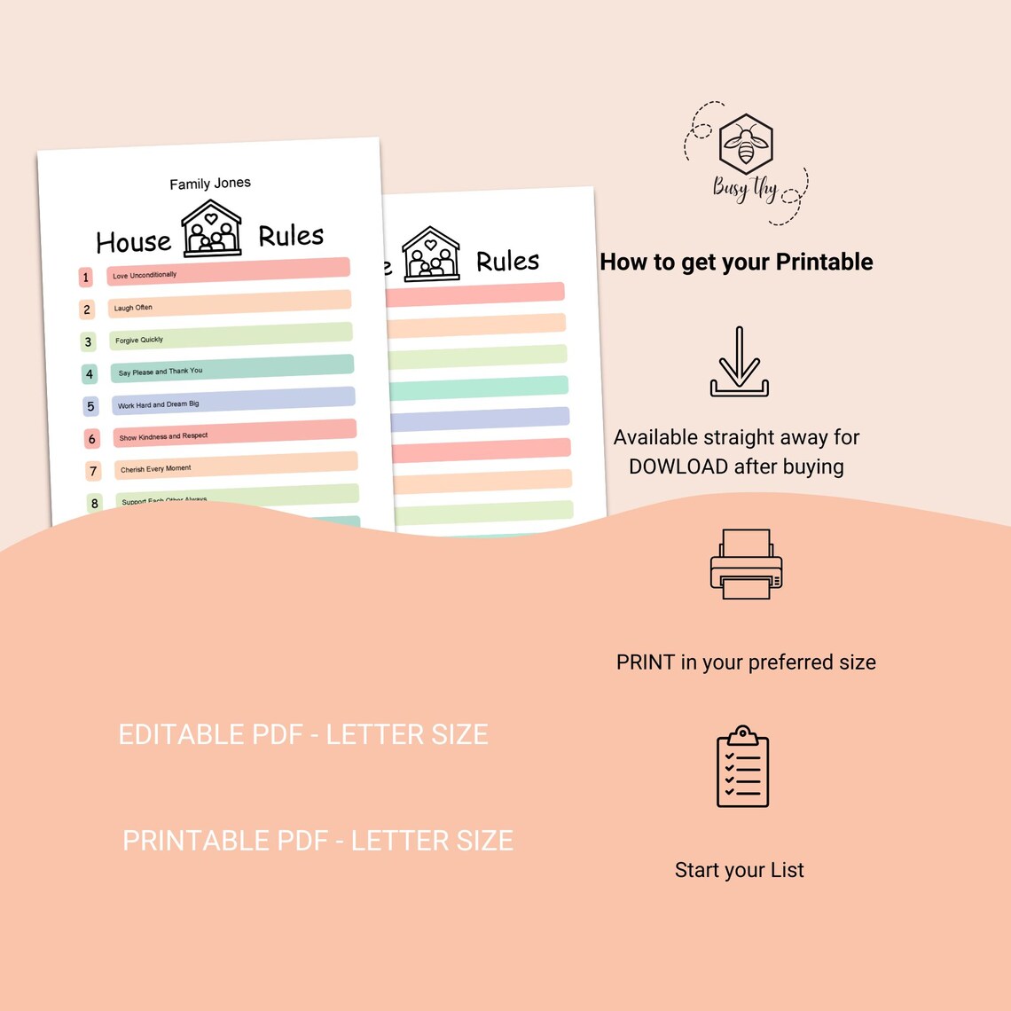 Editable House Rules Print: Family Values Wall Art (PDF) - Etsy