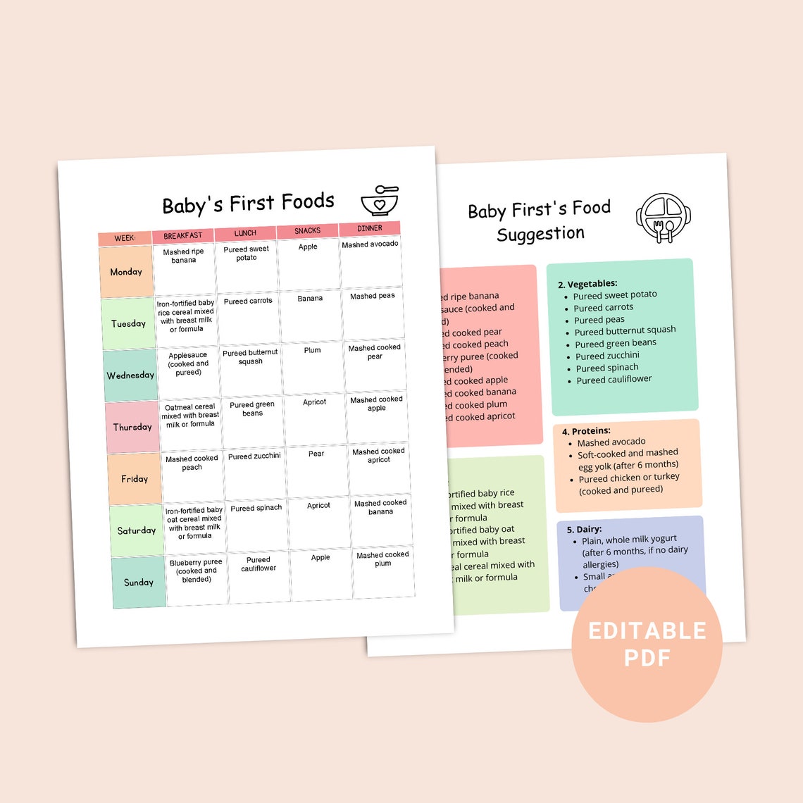 Editable Baby Food Weekly Meal Planner (printable PDF) - Etsy UK