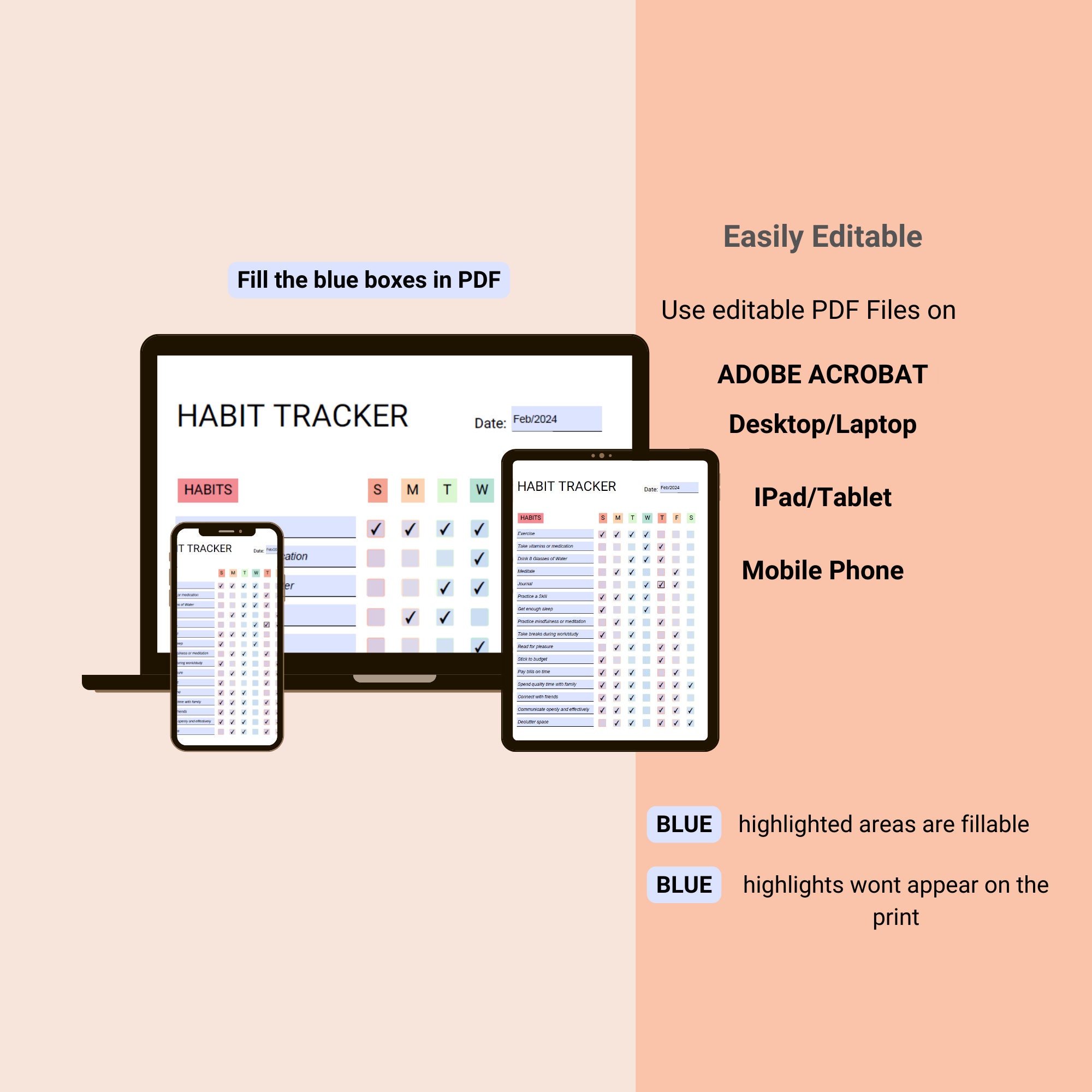 EDITABLE Printable Habit Tracker List, Weekly Habit Tracker, Habit ...