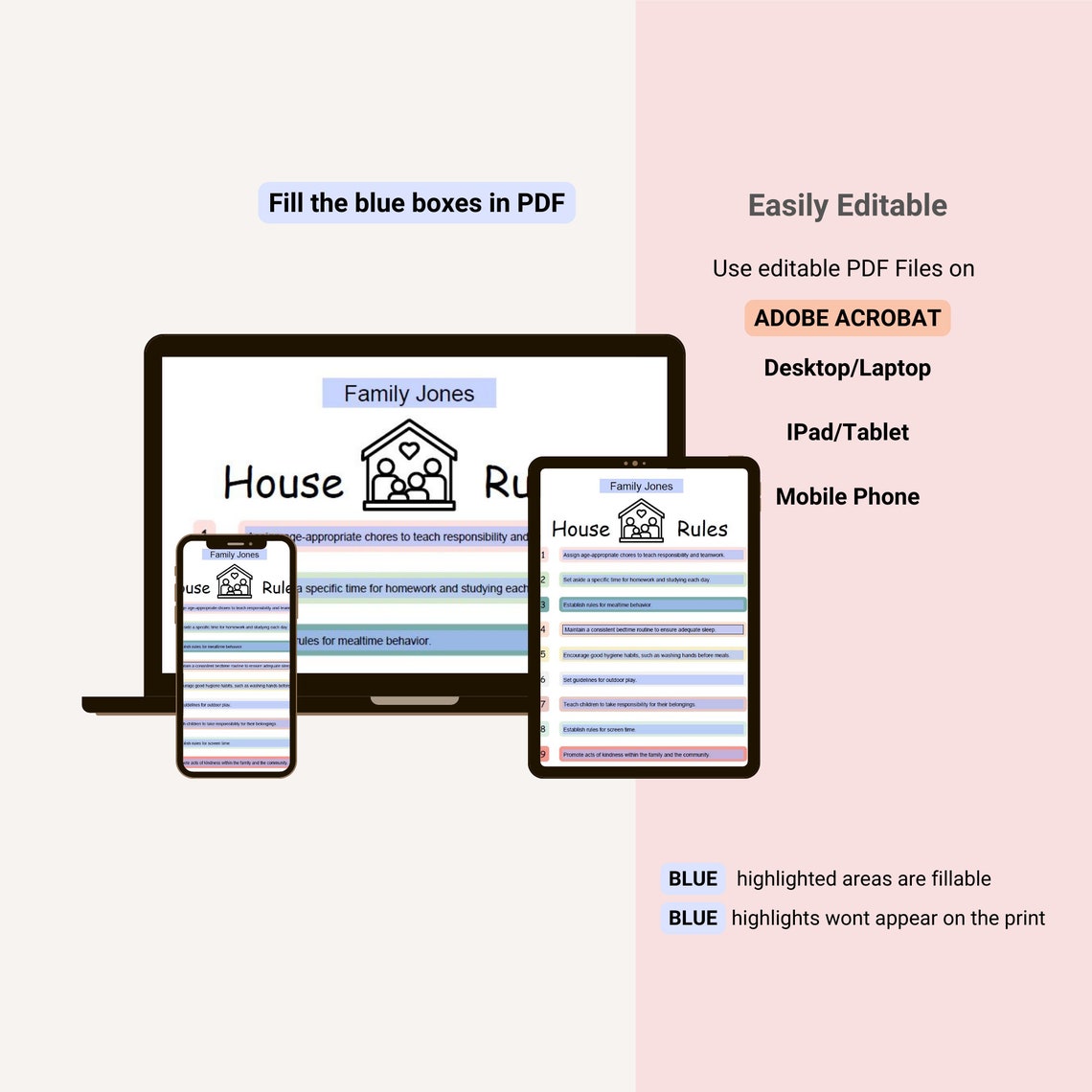 EDITABLE House Rules, Family Values, Home Decor, Customizable Rules ...