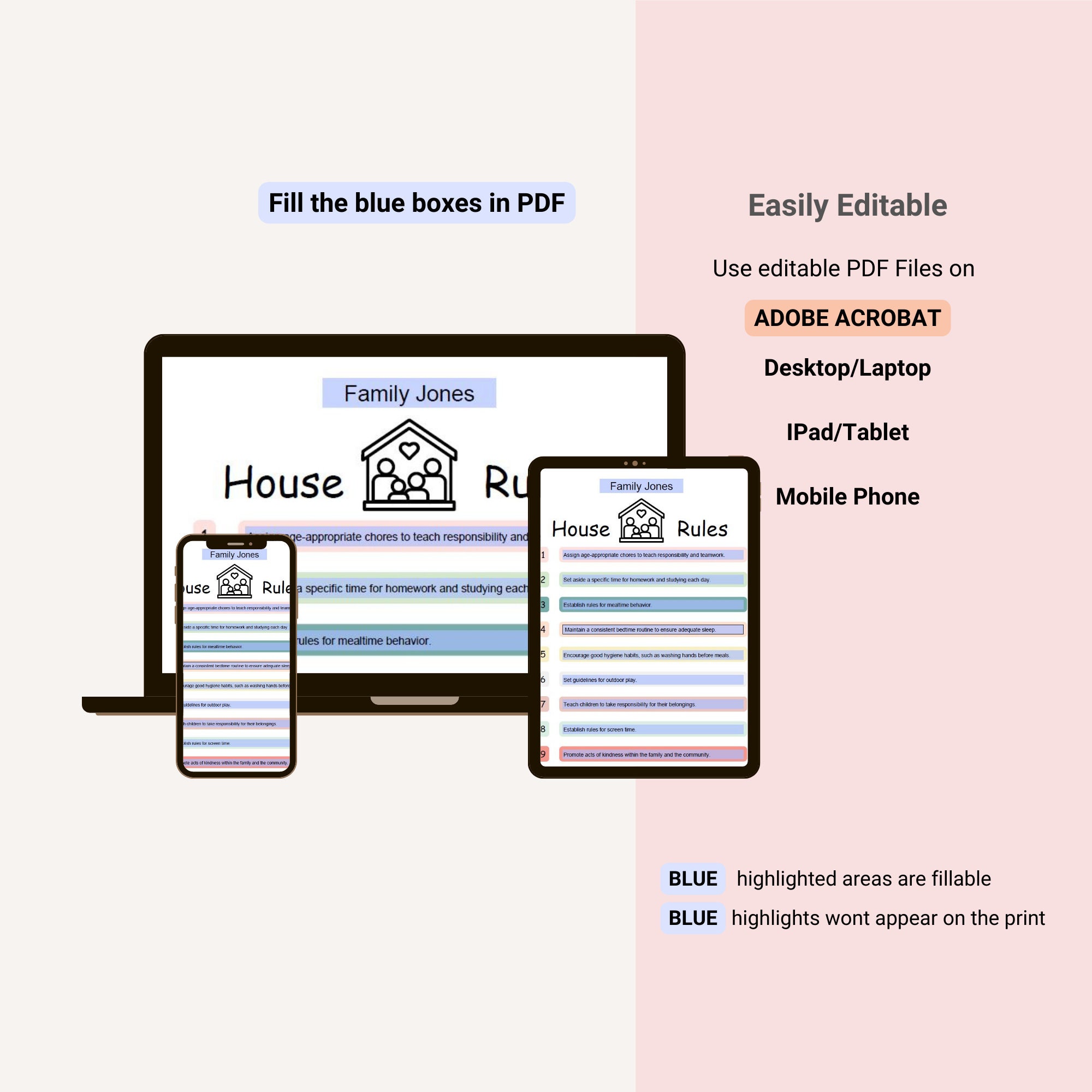 EDITABLE House Rules, Family Values, Home Decor, Customizable Rules ...