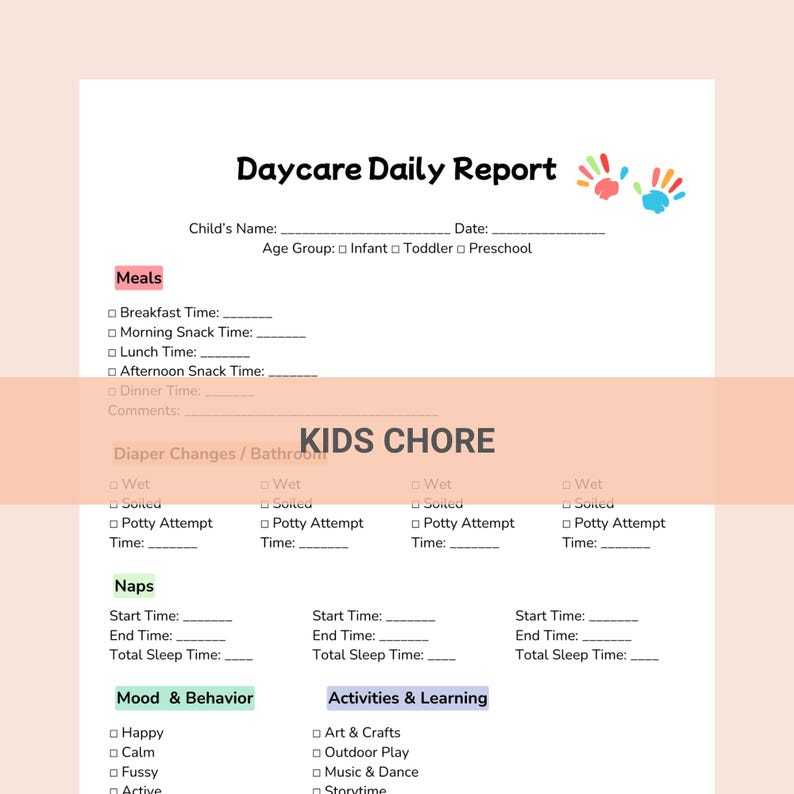 Printable Daycare Daily Report: Infant & Toddler Communication Log (PDF ...