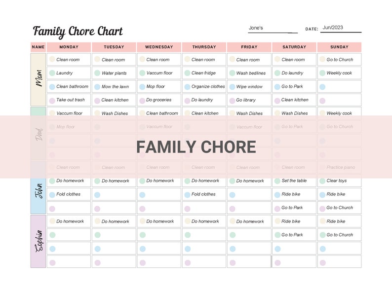 EDITABLE Family Chore Chart Printable Family Chore Chart - Etsy