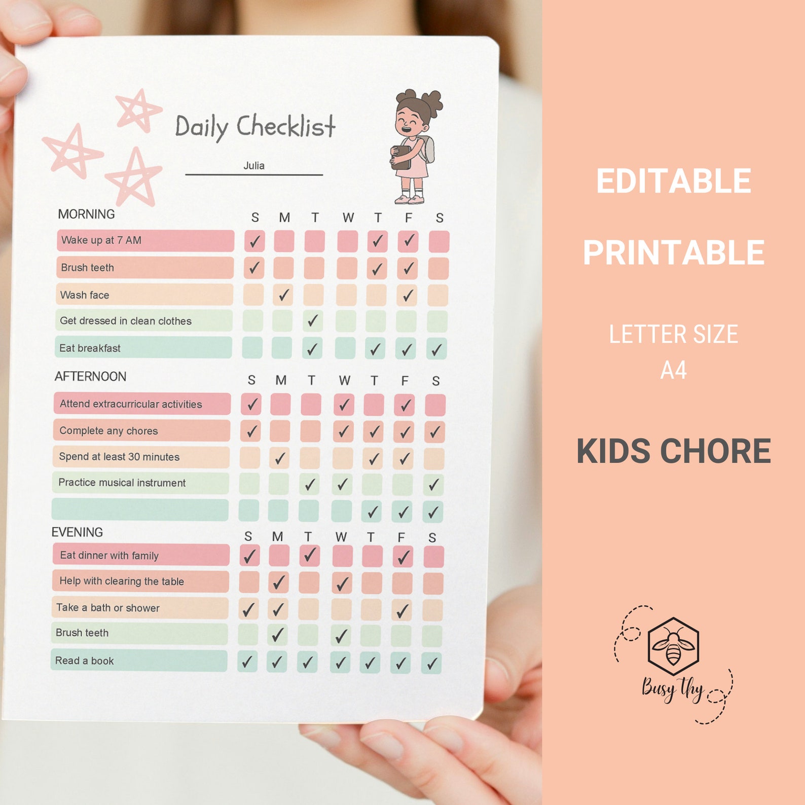 EDITABLE Kids Daily School Checklist Schedule Printable, Chore Chart ...