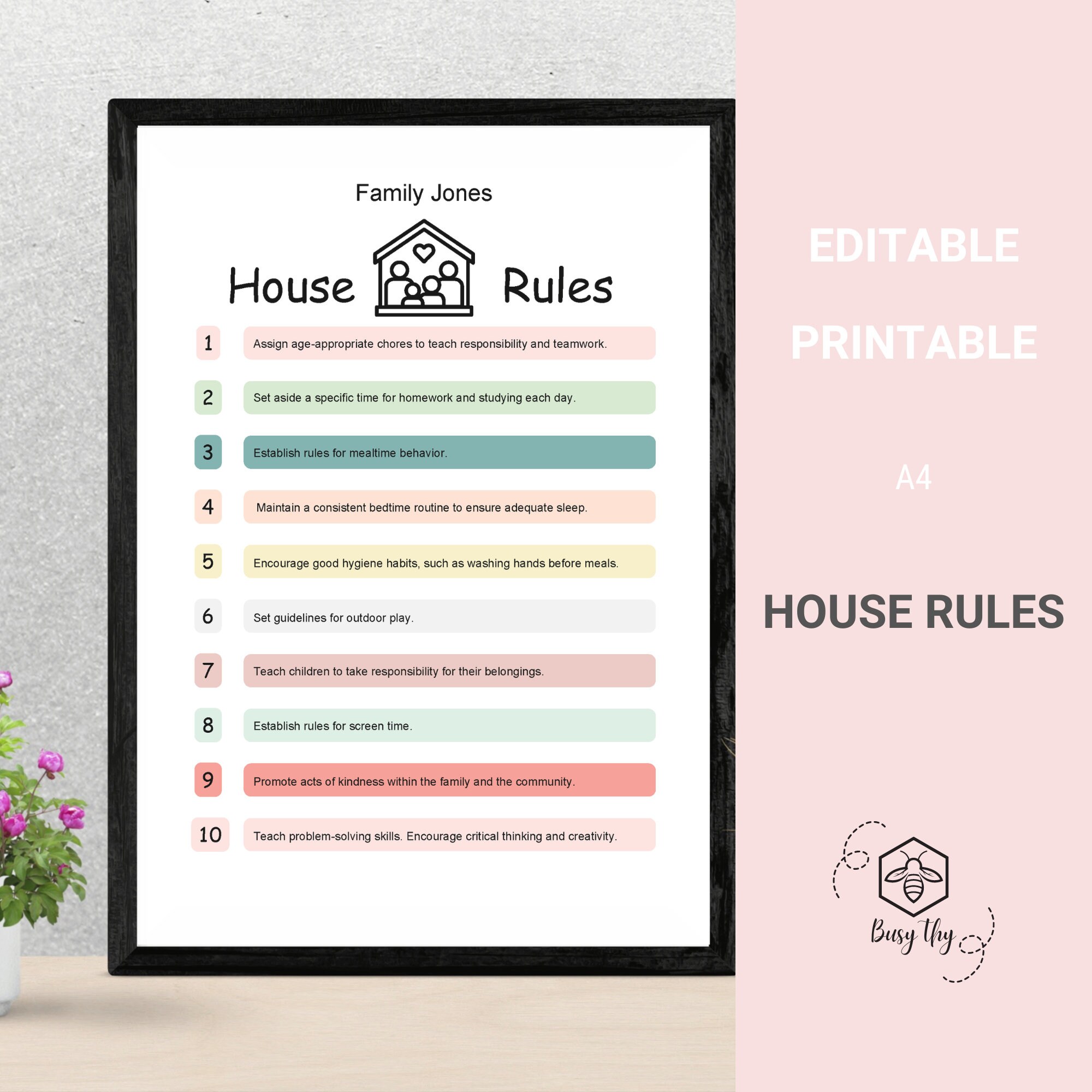 EDITABLE House Rules, Family Values, Home Decor, Customizable Rules ...