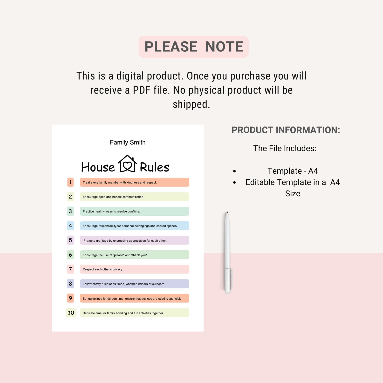 EDITABLE House Rules, Family Values, Home Decor, Customizable Rules ...