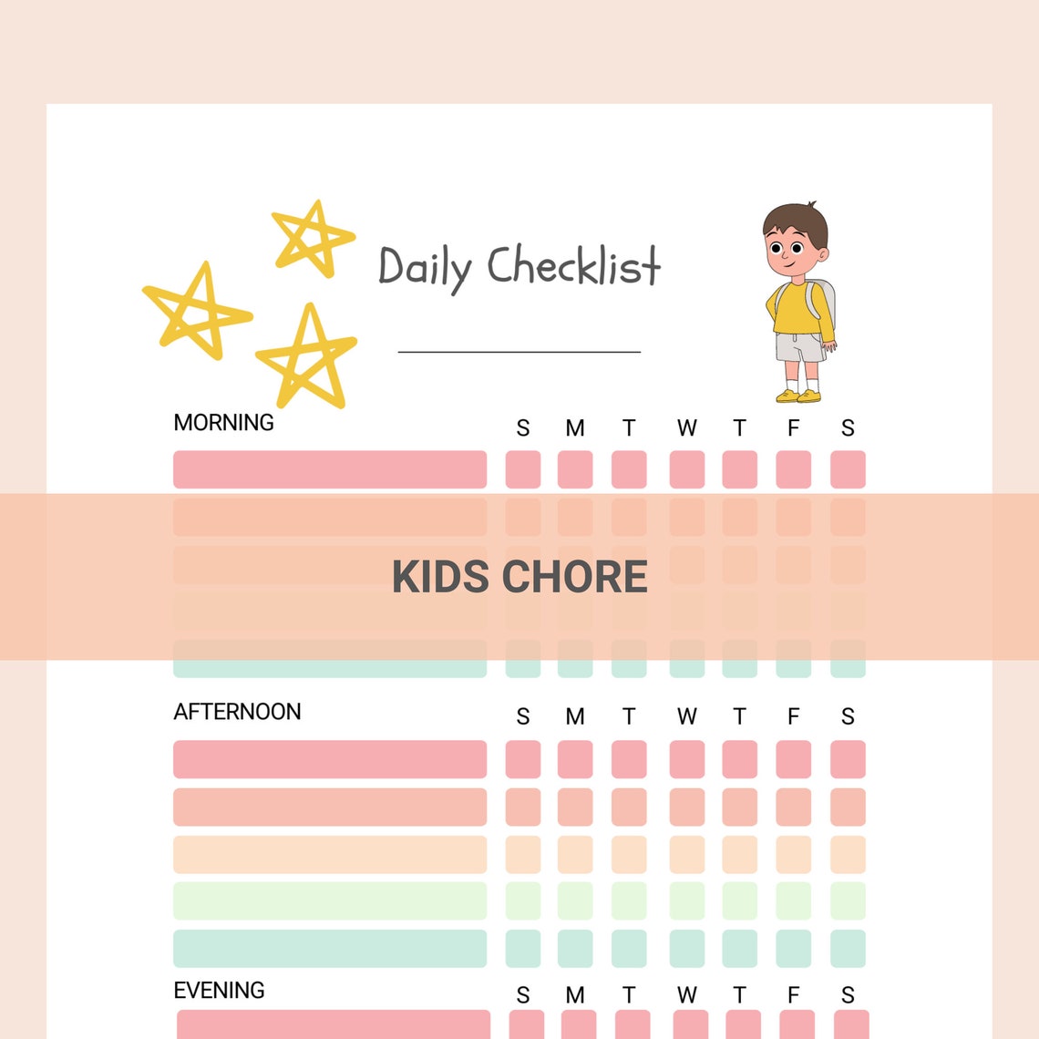 EDITABLE Kids Daily School Checklist Schedule Printable, Chore Chart ...
