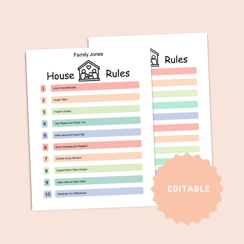Editable House Rules Print: Family Values Wall Art (PDF) - Etsy