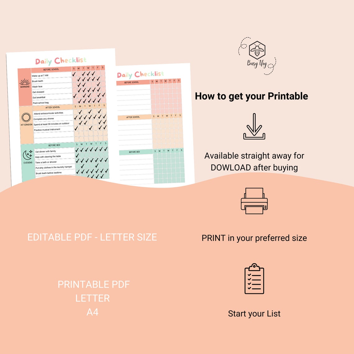 EDITABLE Kids' Daily Routine Chart, Printable Checklist, Colorful Daily ...