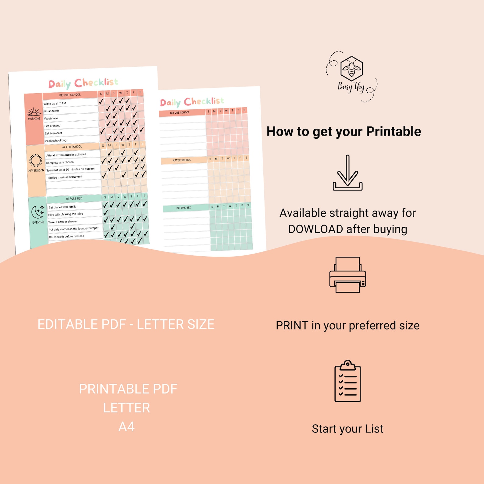 EDITABLE Kids' Daily Routine Chart, Printable Checklist, Colorful Daily ...