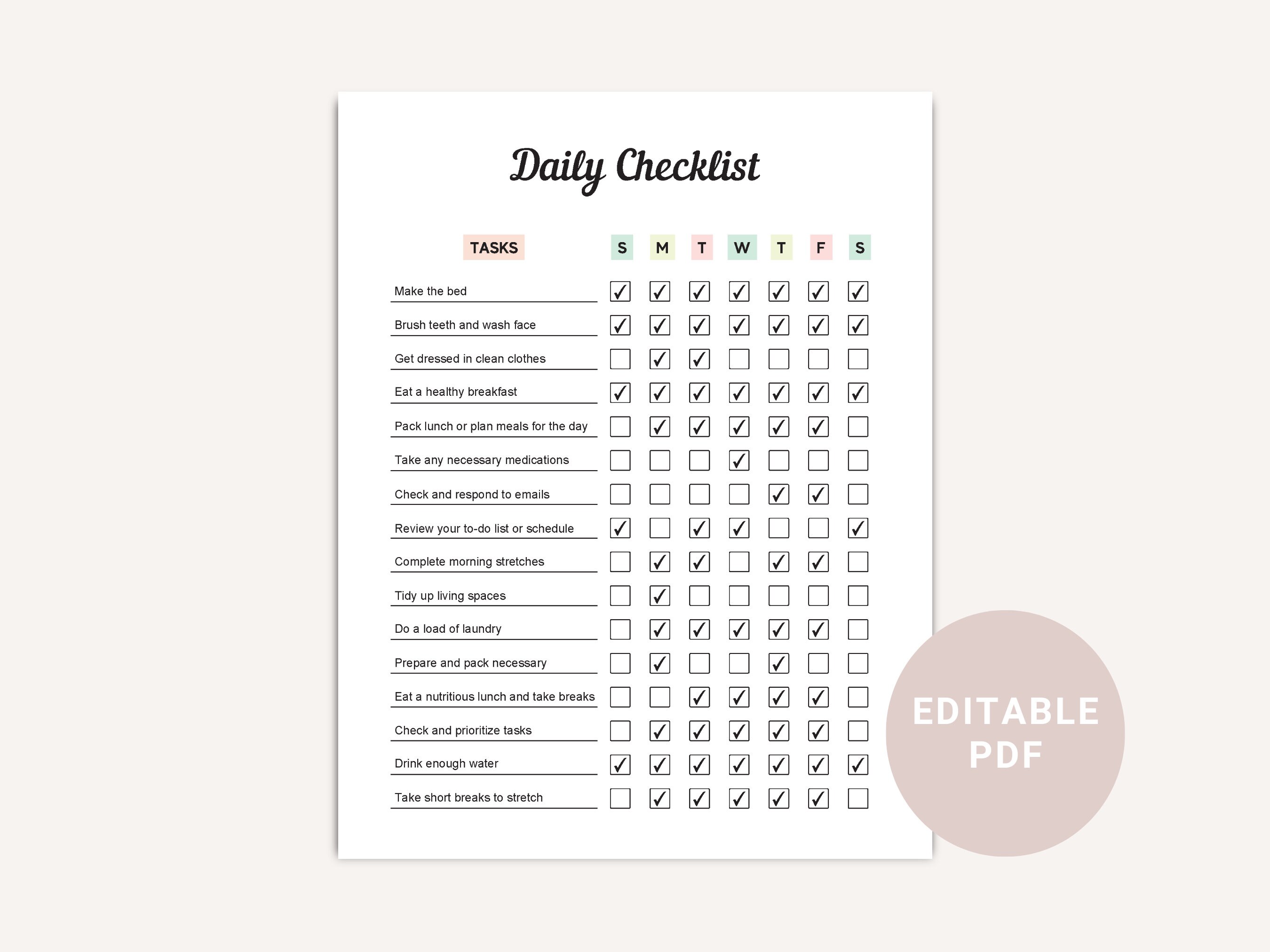 EDITABLE Daily Checklist Weekly Checklist Daily Task Weekly - Etsy Canada