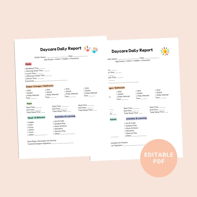 Printable Daycare Daily Report: Infant & Toddler Communication Log (PDF ...