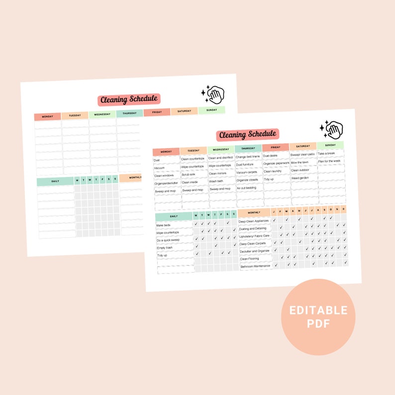 EDITABLE Cleaning Schedule, Customizable Cleaning Planner, Editable ...