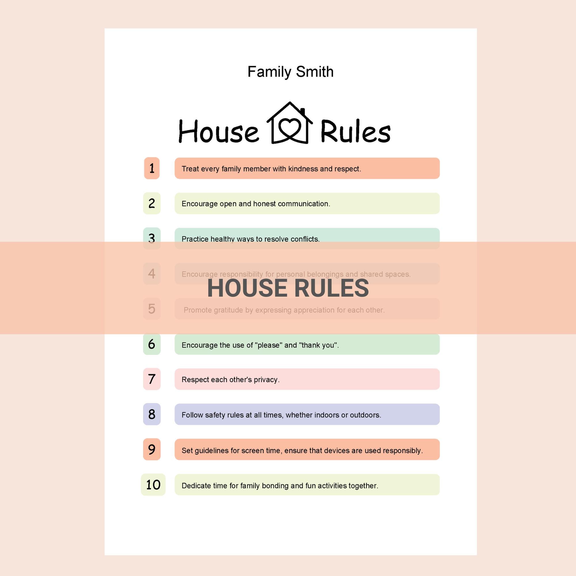 Editable House Rules Print: Family Values Decor (A4 PDF) - Etsy