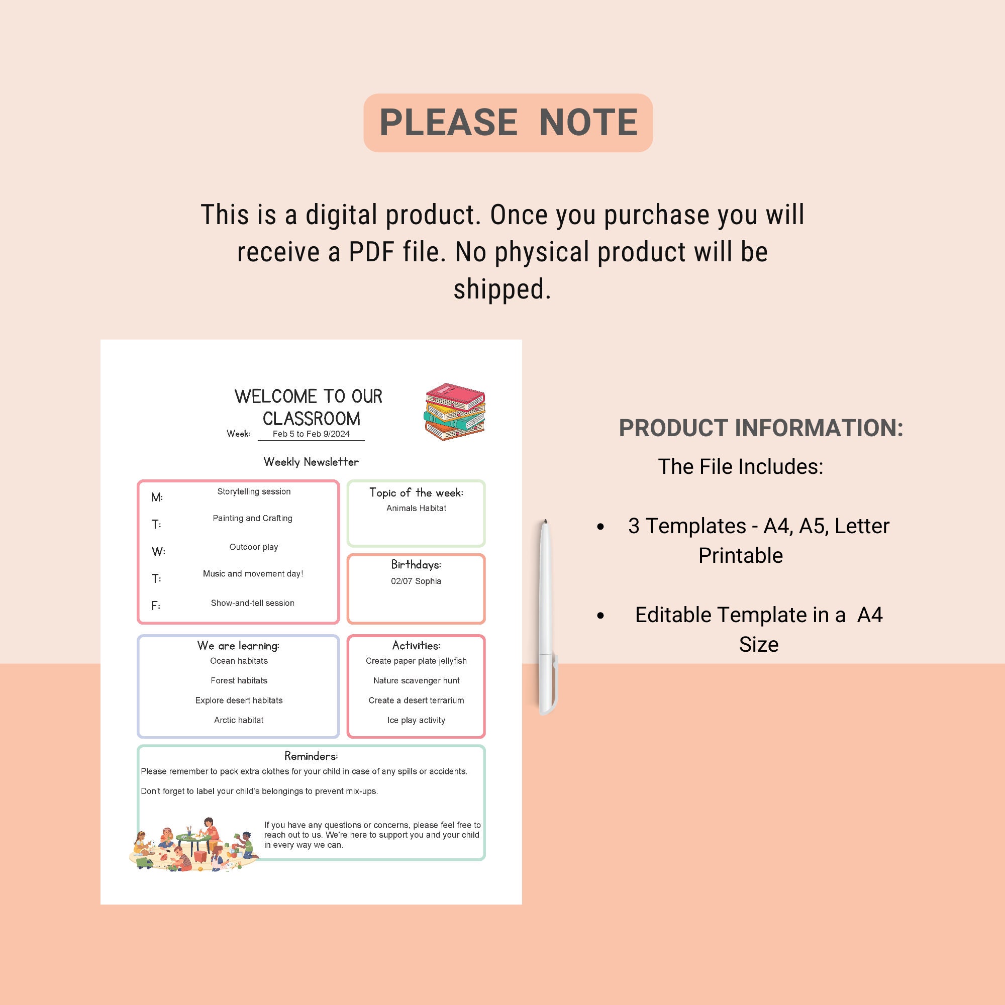 Editable Daycare Weekly Newsletter: Printable Week Update (PDF) - Etsy