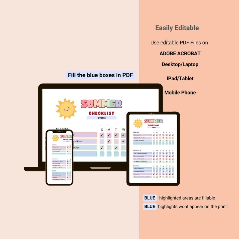 EDITABLE Summer Daily Checklist for Kids Morning, Afternoon & Evening ...