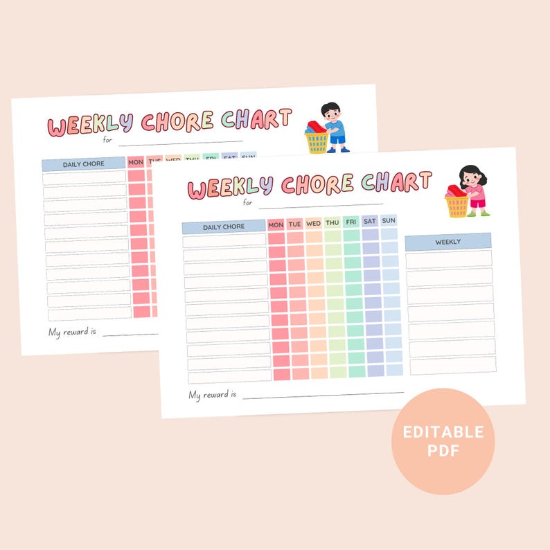 Kids Weekly Chore Chart: Family Routine Organizer (printable PDF) - Etsy