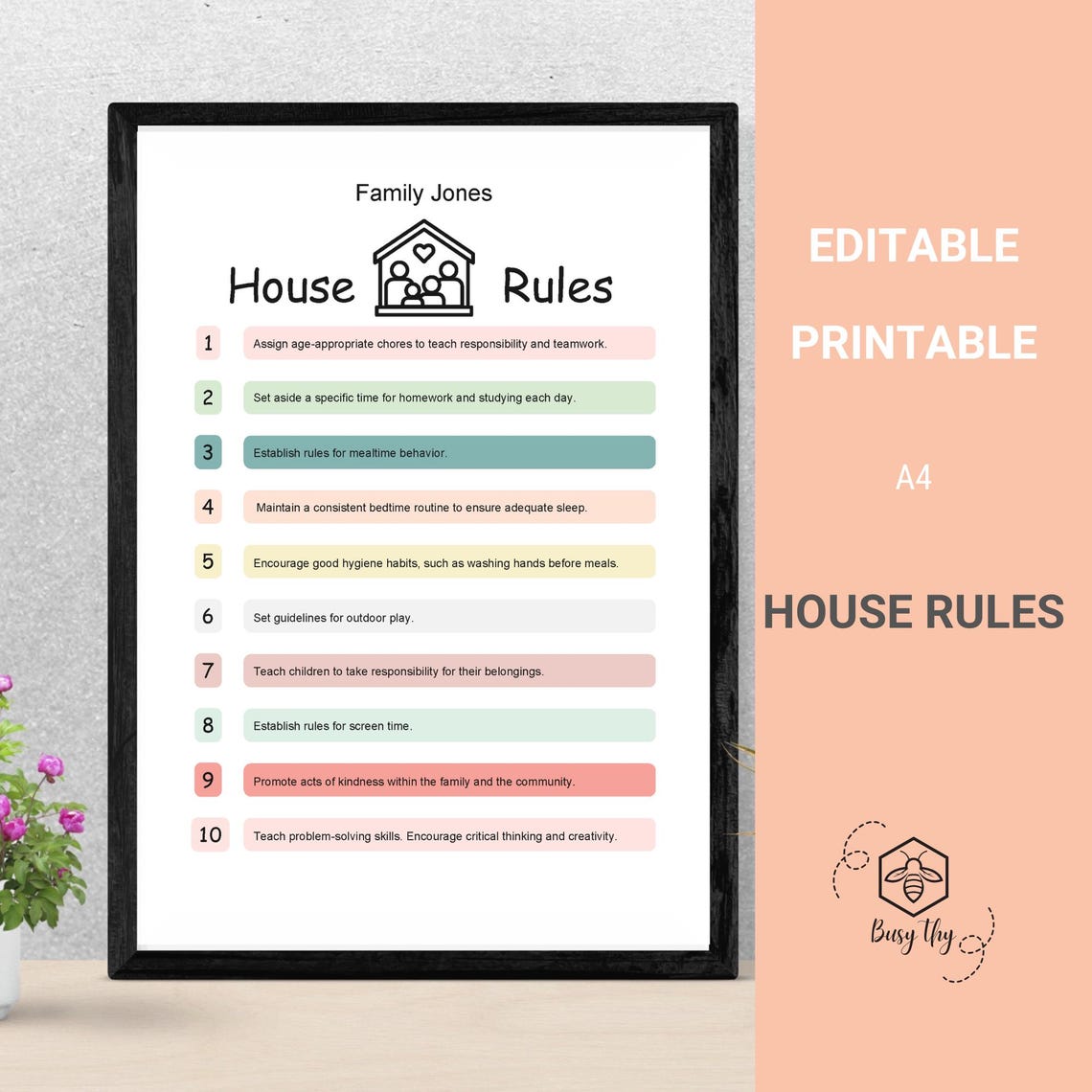EDITABLE House Rules, Family Values, Home Decor, Customizable Rules ...