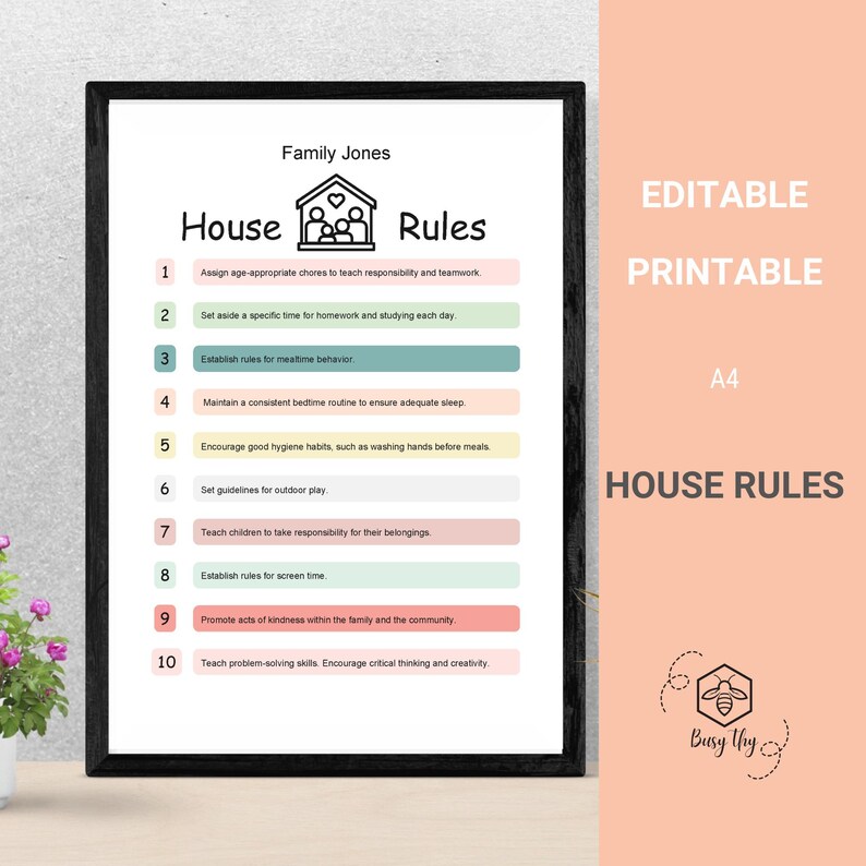 EDITABLE House Rules, Family Values, Home Decor, Customizable Rules ...