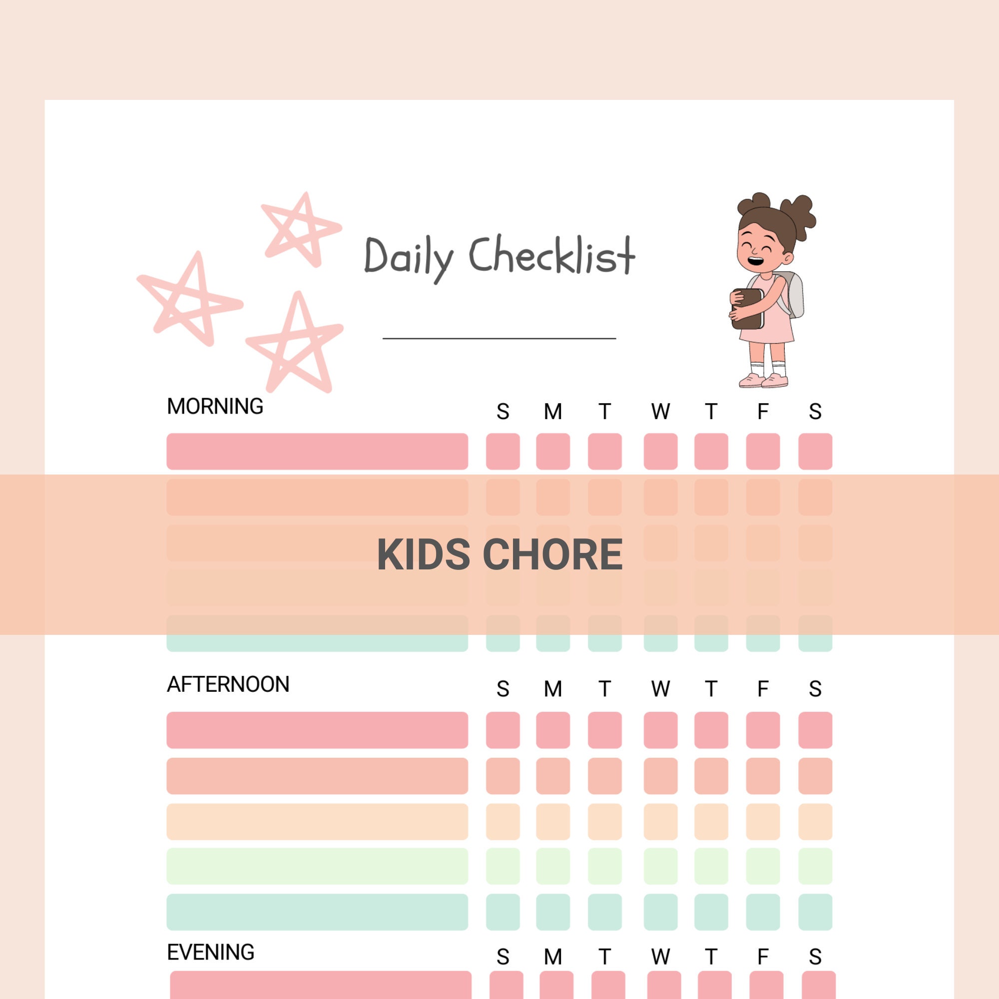 EDITABLE Kids Daily School Checklist Schedule Printable, Chore Chart ...
