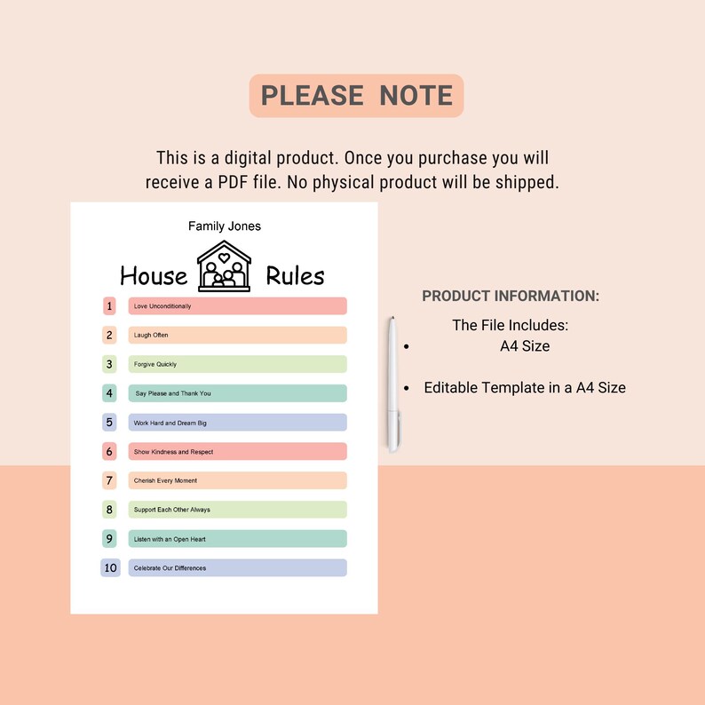 Editable House Rules Print: Family Values Wall Art (PDF) - Etsy