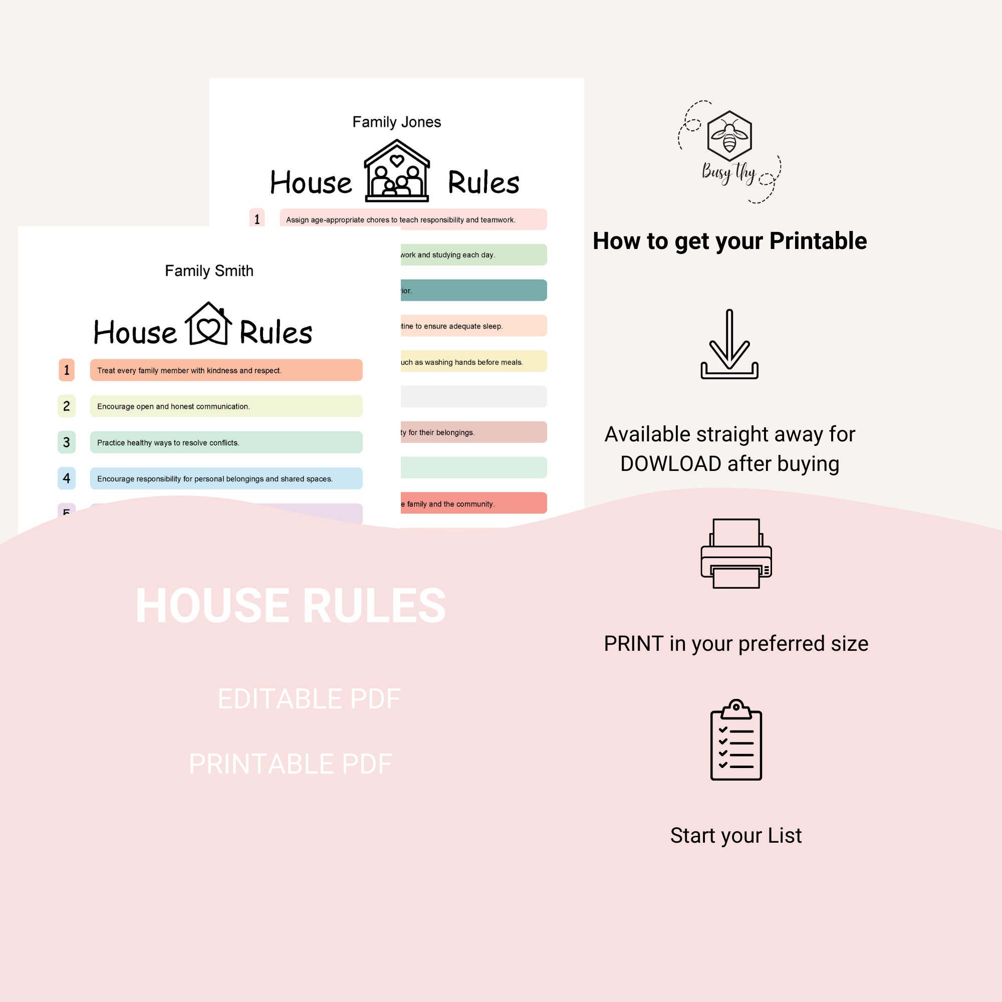 EDITABLE House Rules, Family Values, Home Decor, Customizable Rules ...