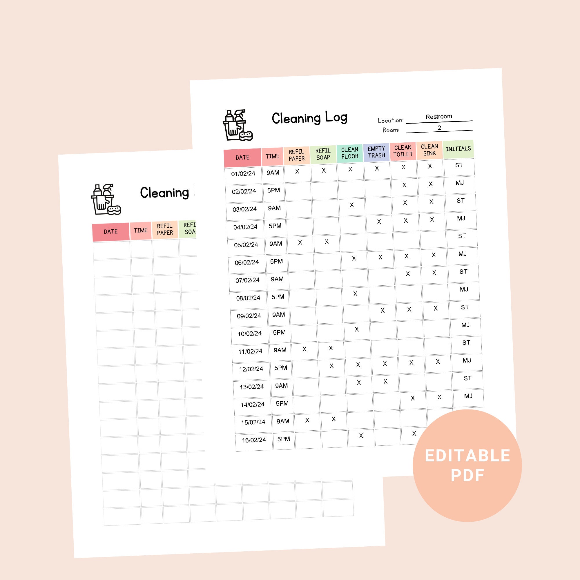 Editable Restroom Cleaning Log Printable (letter & A4) - Etsy