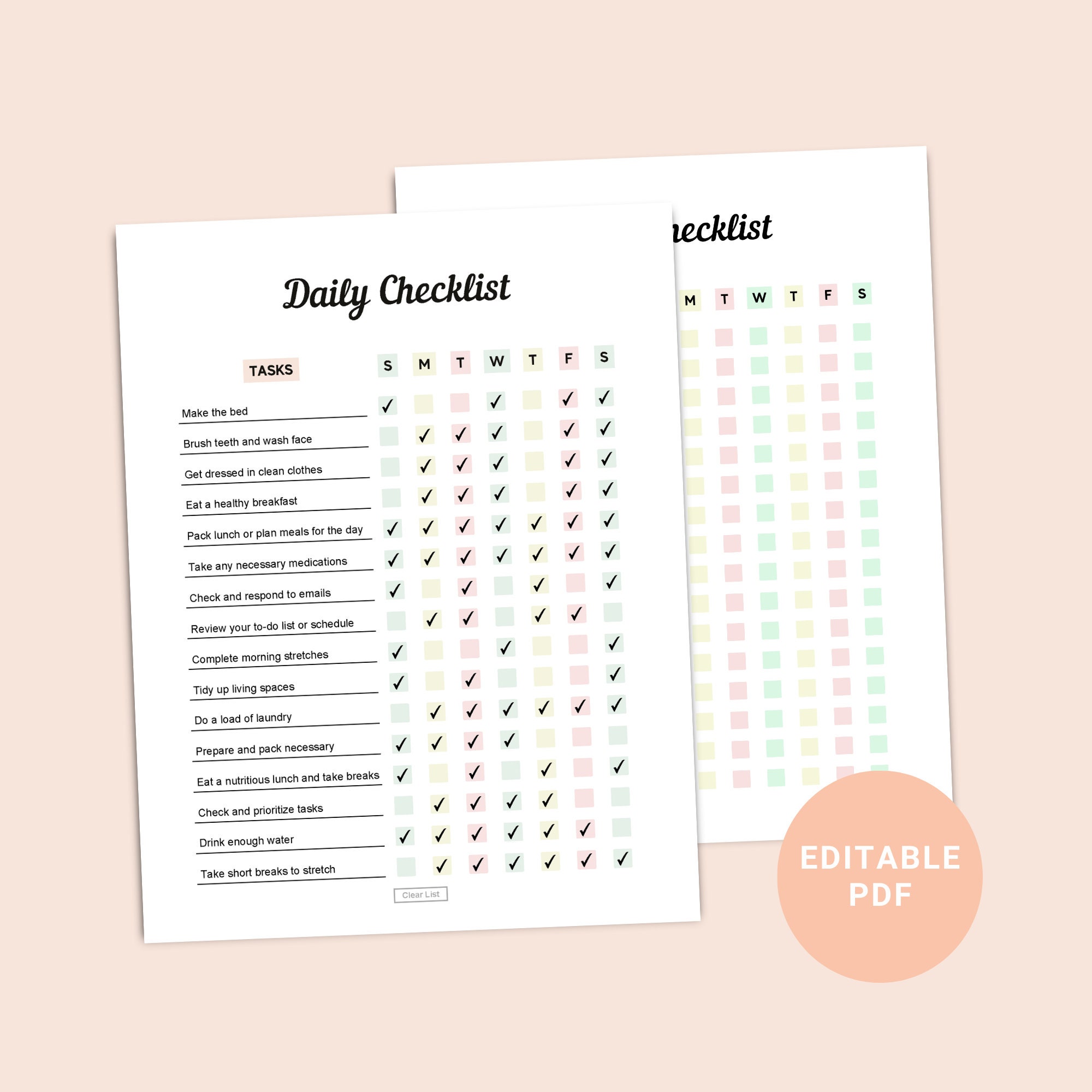 EDITABLE Daily Checklist, Weekly Checklist, Daily Task, Weekly to Do ...