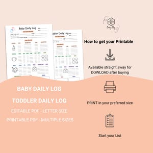 EDITABLE Baby Daily Log, Daily Toddler Log Printable, Toddler Daily ...