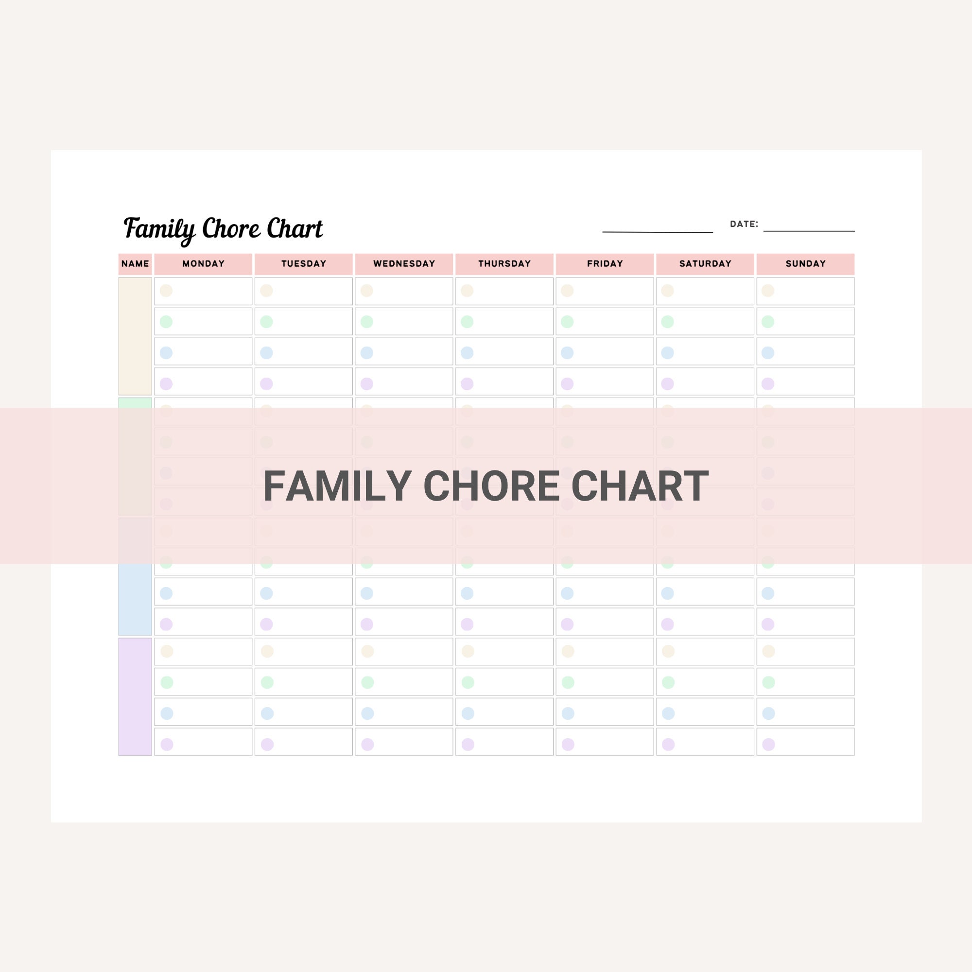 EDITABLE Family Chore Chart, Printable Family Chore Chart, Family Chore ...