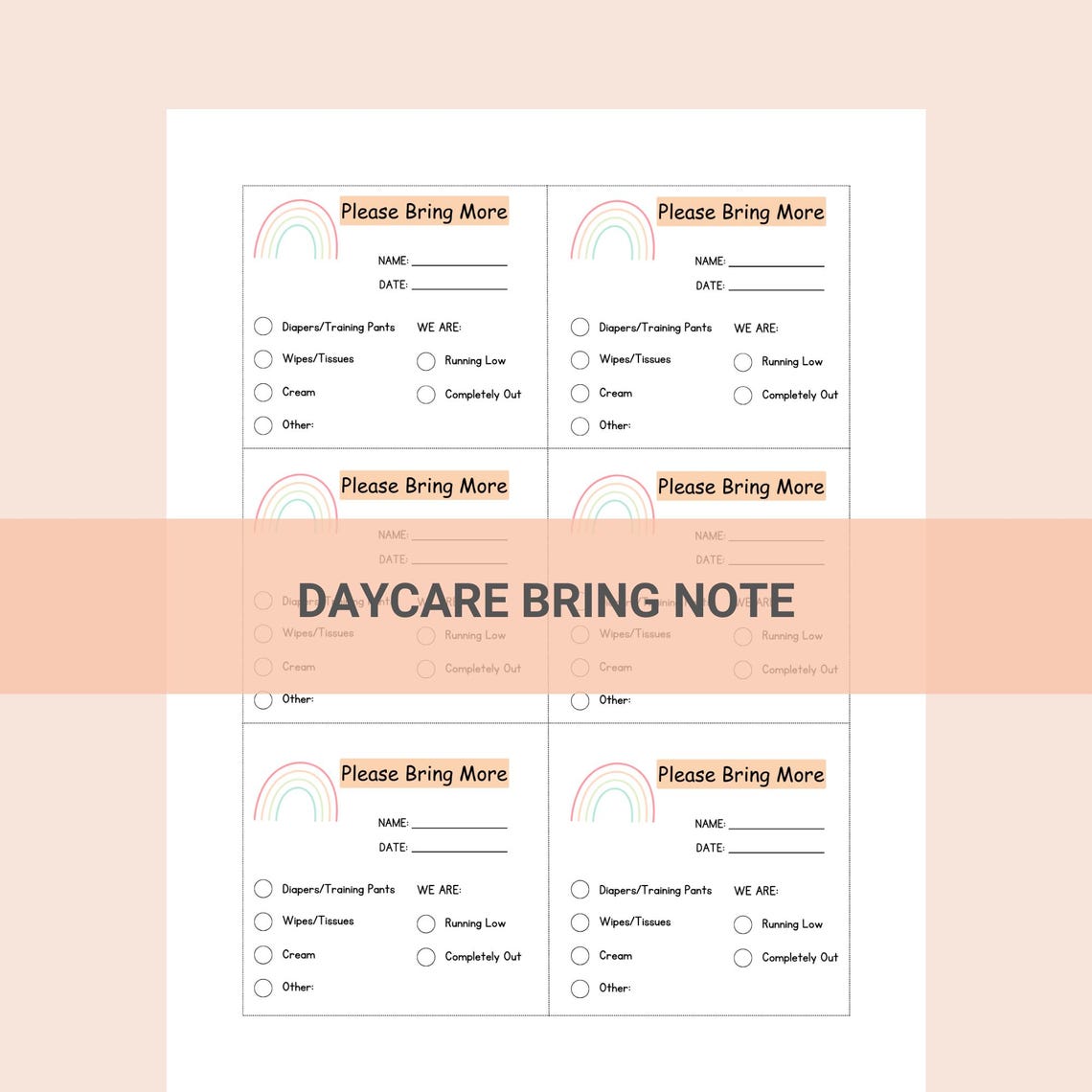 Printable Bring Note From Teacher to Parents for Daycare, Bring Note ...