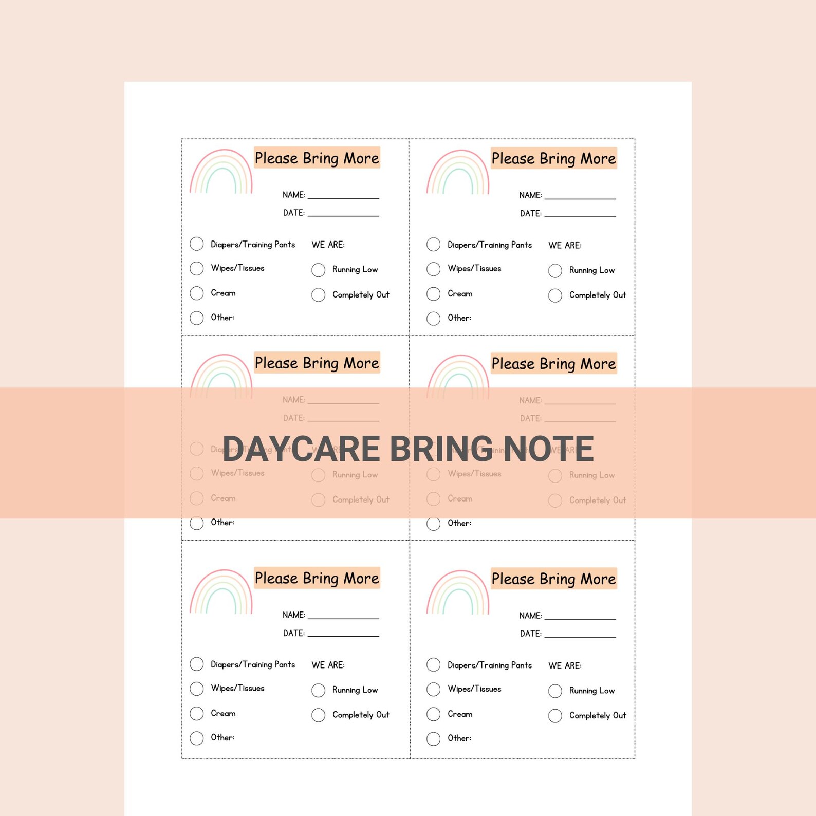 Printable Bring Note From Teacher to Parents for Daycare, Bring Note ...