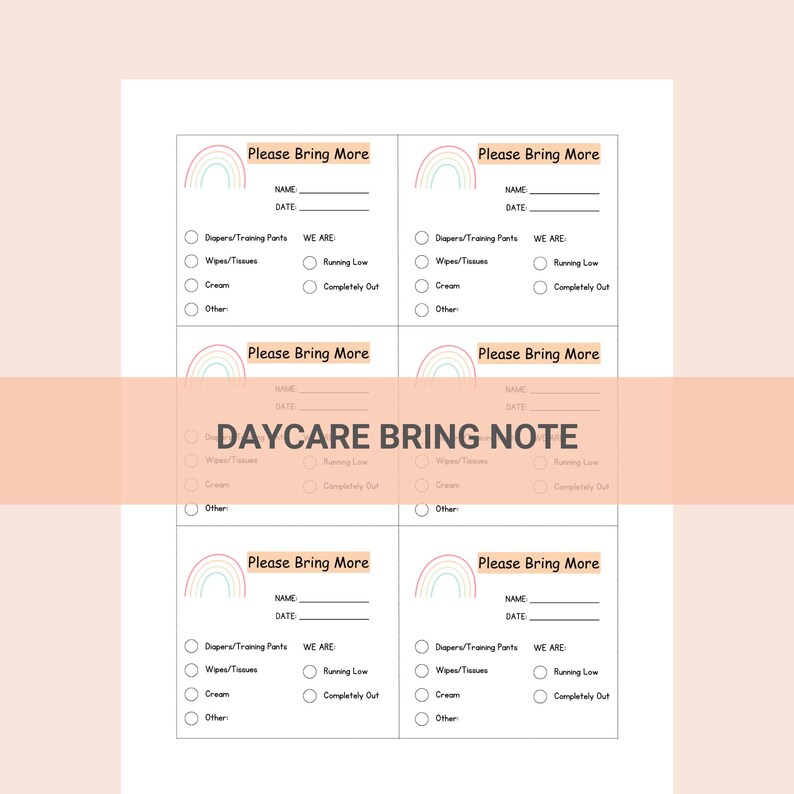 Printable Bring Note From Teacher to Parents for Daycare, Bring Note ...