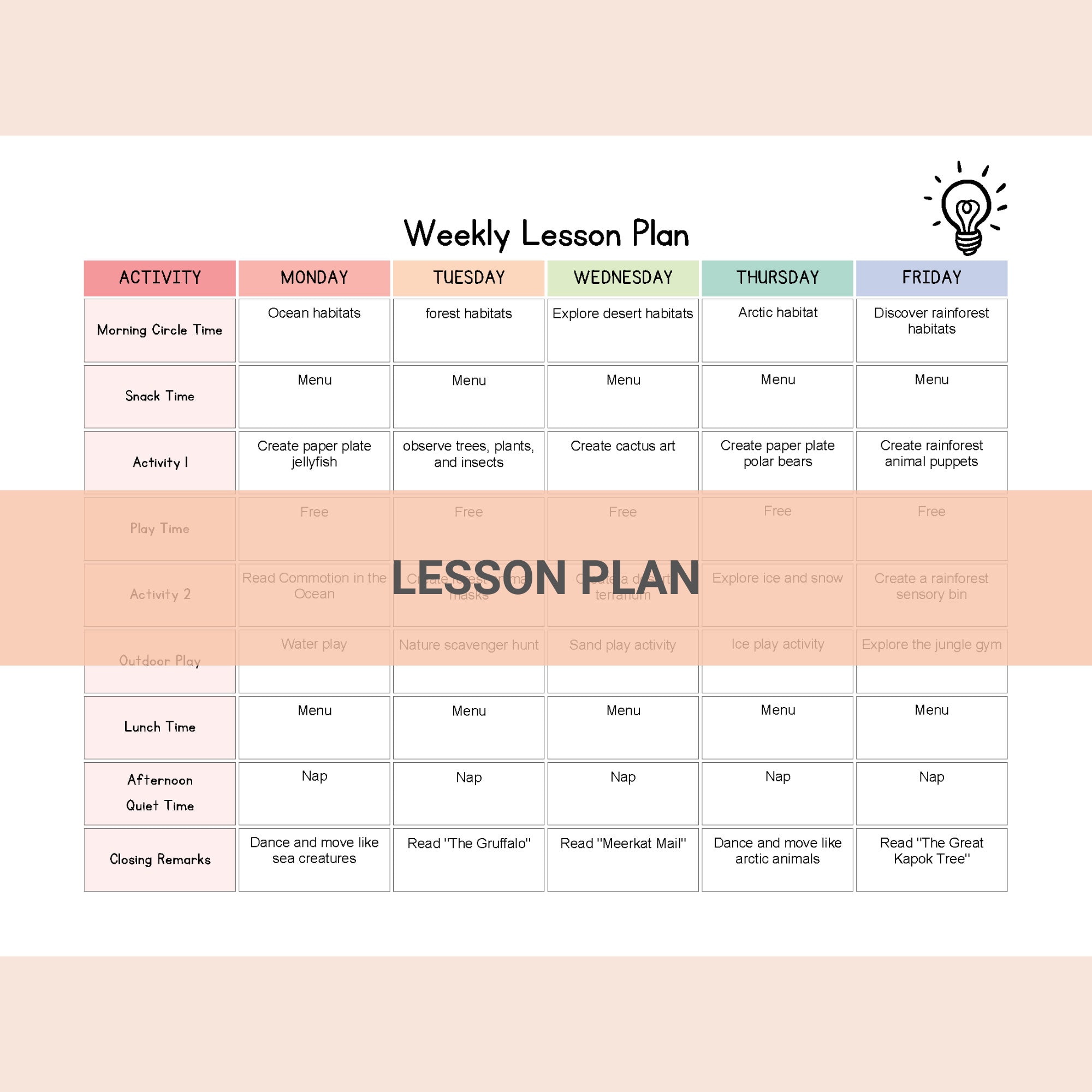 Editable Weekly Lesson Plan Template: Printable Teacher Planner (PDF ...