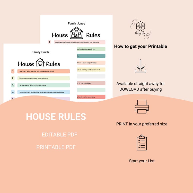 EDITABLE House Rules, Family Values, Home Decor, Customizable Rules ...