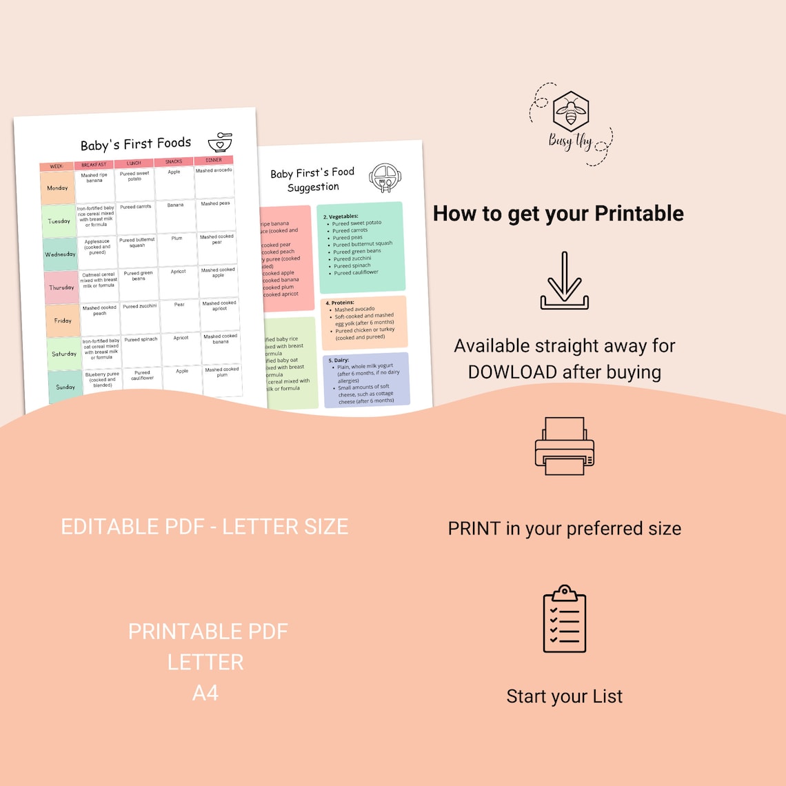 EDITABLE Printable Baby Food Weekly Meal Planner, Baby’s First Foods ...