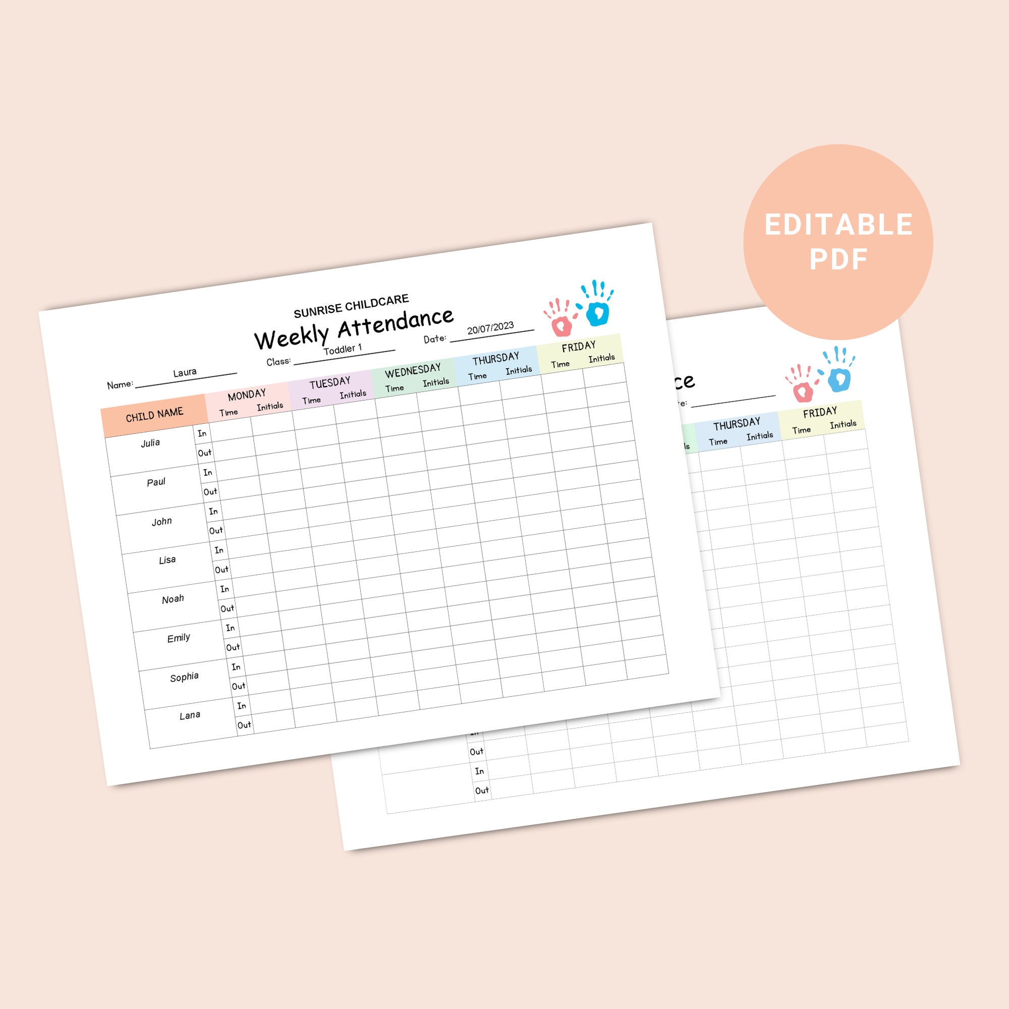 Editable Weekly Daycare Attendance Tracker (letter & A4 PDF) - Etsy