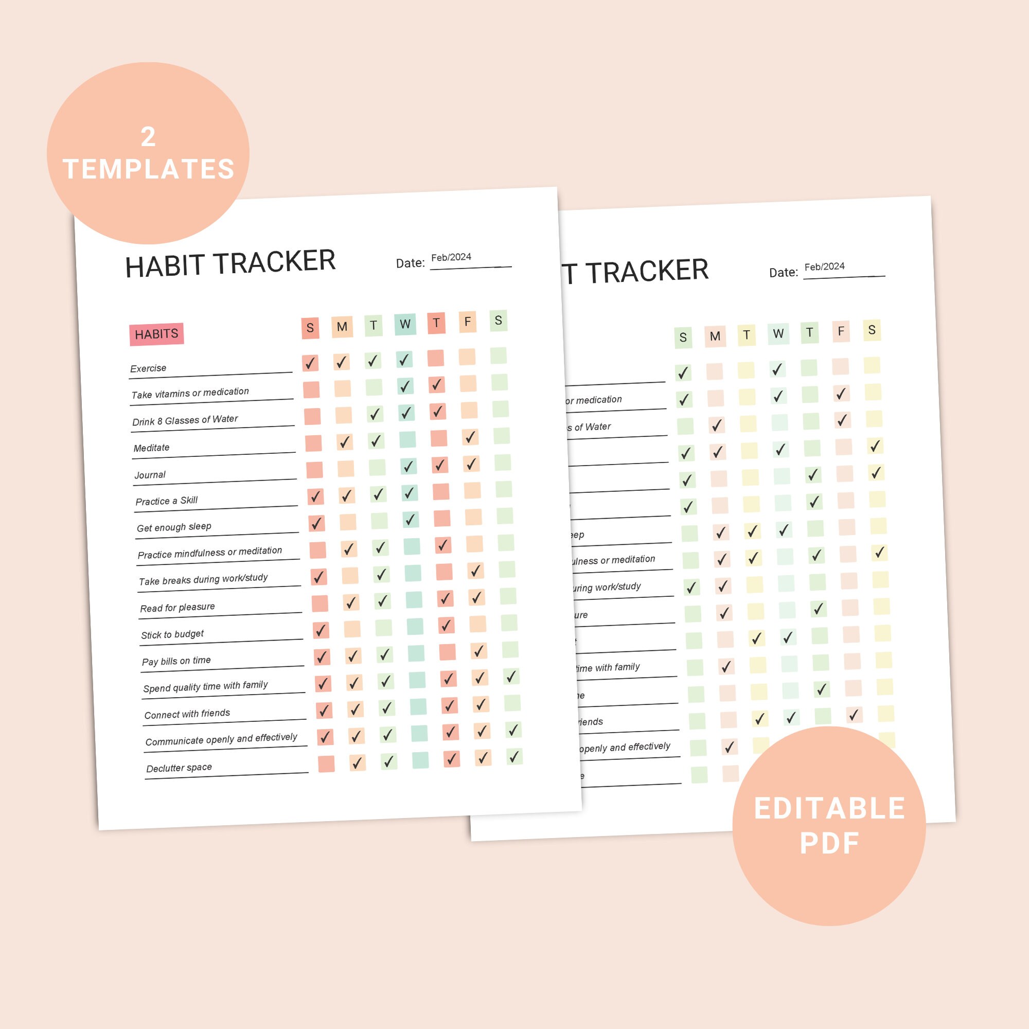 EDITABLE Printable Habit Tracker List, Weekly Habit Tracker, Habit ...