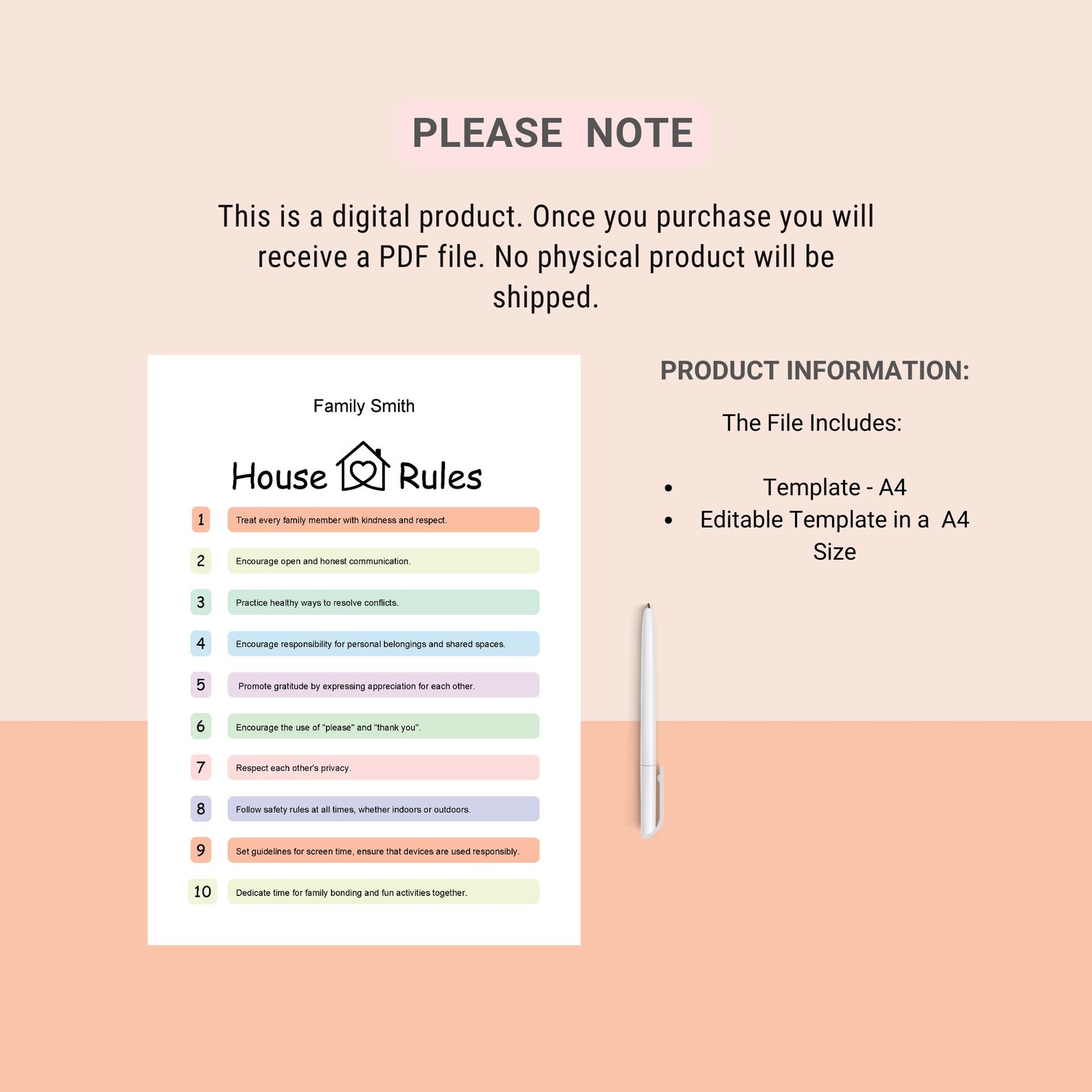 EDITABLE House Rules, Family Values, Home Decor, Customizable Rules ...